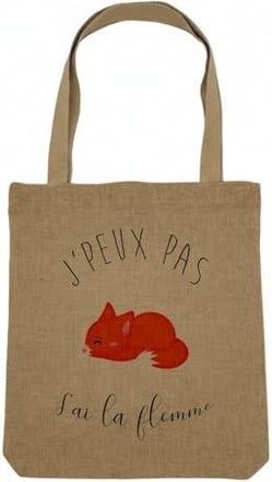 Fabulous Sac Shopping Tote Bag Aspect Lin - JPeux Pas JAi La Flemme Humour Dessin Renard Roux Mignon Animaux - Sac de Courses Toile Epaisse 360g Beige Naturel 