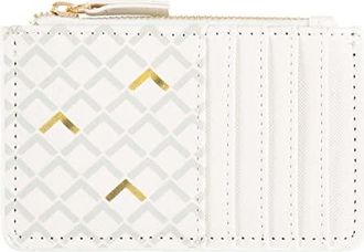 Draeger Porte-Carte Zippé Élégant 12,5 x 8 cm - Design Raffiné, Compact et Léger - Blanc/Doré - 10 Rangements pour Cartes, Poche Centrale- Idéal Quotidien