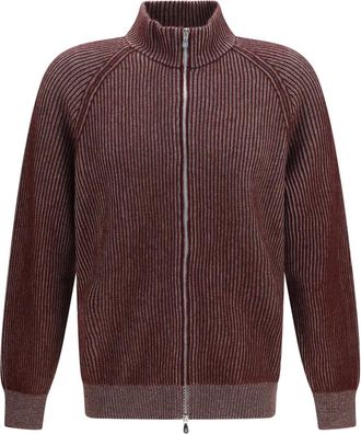 Brunello Cucinelli Cardigan zipp&eacute; en cachemire vanis&eacute; &agrave; c&ocirc;tes - Homme - Pulls - Brun - Taille: M