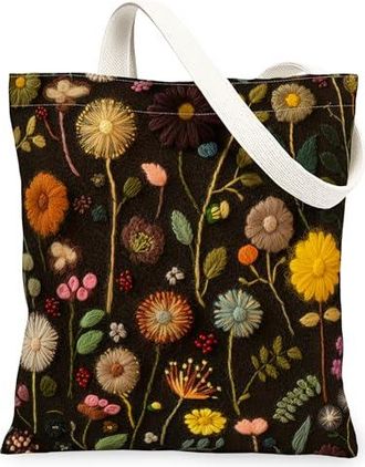 Generic Sac fourre-tout en toile avec motif floral de pissenlit printanier pour faire du shopping, 33 x 38,1 cm, motif floral sur le th&egrave;me du tricot, sac d&eacute;pi