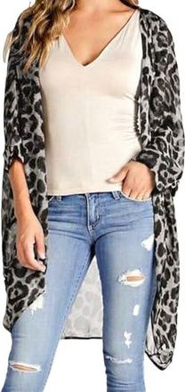 Generic Chemisier Long Femme - Cardigan imprimé léopard pour Femme Gommages pour Femmes Hauts Extensibles