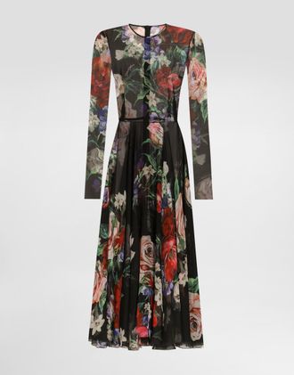 Dolce & Gabbana Longuettekleid Mit Tellerrock Aus Chiffon Blumenprint - Frau Kleider Drucken 38