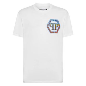 Philipp Plein Homme, Tops, Blanc, Taille: 4XL T-shirt Col Rond SS Hexagon