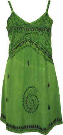 Guru Shop Besticktes Indisches Kleid, Boho Minikleid - Gr&uuml;n Design 1, Damen, Synthetisch