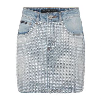 Philipp Plein Kristallverzierter Denim-Minirock - - Skirts - Damen - Blau - S