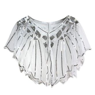 Generic Robe châle ample en maille 2026 enveloppée avec paillettes pour fête, banquet, étole en coeur, écharpe, écharpe, pour femme, pour soirée rétro Gatsb, 