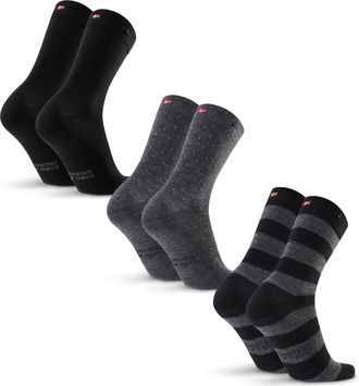 Danish Endurance Premium Merino Socken mit Knopfsystem, Wollsocken, Atmungsaktiv, Herren & Damen, Unisex (3|5 Paar), Mehrfarbig (2xSchwarz, 2xGrau Gepunktet, 1xGrau Ge