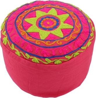 Guru Shop Besticktes Meditationskissen mit Dinkelf&uuml;llung, Yoga Kissen, Yogakissen, Sitzkissen, Bodenkissen, Dekokissen - Pink, Baumwolle, 15x29x29 cm