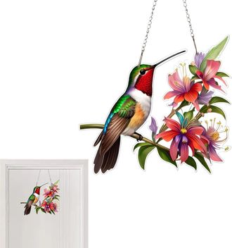 Generic Vogel-Ornament aus Acryl - Kolibri-Sonnenf&auml;nger, Kolibri-T&uuml;rdekoration, Kolibri-Sonnenf&auml;nger - Heimdekoration, bemalte Blumen, Innendekoration, bemalt