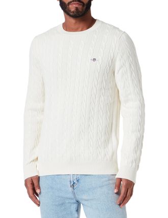 GANT Herren Cotton Cable C-Neck ZOPFSTRICKPULLOVER MIT Rundhalsausschnitt, Cream, S