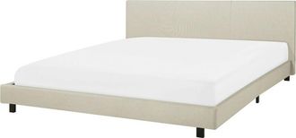 Beliani Polsterbett Leinenoptik Beige 180 x 200 cm Mit Lattenrost Hohe Kopfteil Modern