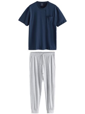 Next Herren Mit B&uuml;ndchen Schlafanzug aus Jersey Navy Blue/Grey Marl L