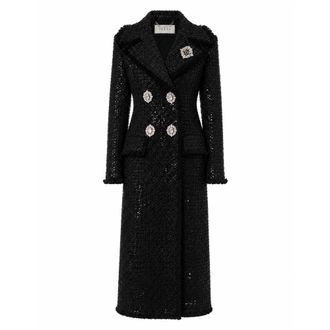 Philipp Plein Langer Mantel mit Kristallen - - Coats - Damen - Schwarzk - XL