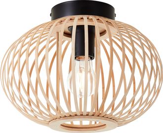 Lightbox Nature Deckenlampe - 23 cm, &Oslash; 30 cm - runde Deckenleuchte mit Bambus/Gitter Schirm - E27 Fassung - aus Metall/Bambus in Hellbraun/Schwarz