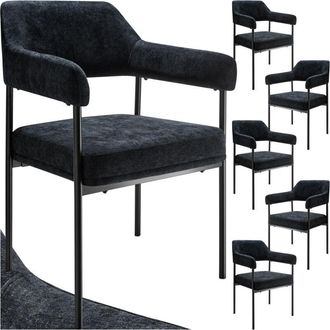 TecTake Lot 6 fauteuils rembourr&eacute;s avec pieds en acier et dossier continu noir