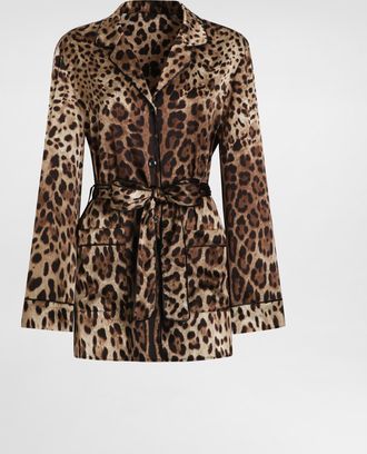 Dolce & Gabbana Pyjamabluse Aus Satin Mit Leoprint - Frau Blusen Und Tops Animalprint Baumwolle 48