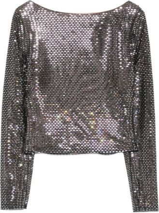 Self Portrait Femme, Blouses et Chemises, Noir, Taille: 36 FR Haut &agrave; Manches Longues et Col Rond Orn&eacute;