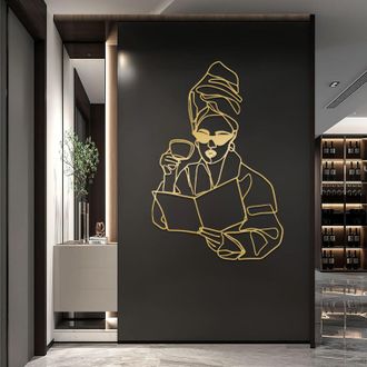Generic Metall-Wandbild Lesende Frau - Metall-Linienkunst-Dekor, Moderne Frauenkunst f&uuml;r Wohnzimmer, Schlafzimmer (Gold, 53x35/135x89cm)
