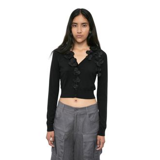 Meimeij Blumeneinsatz Cardigan - - Knitwear - Damen - Schwarzk - M