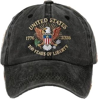 Generic America 250 Casquette imprim&eacute;e unisexe d&eacute;contract&eacute;e 250e anniversaire USA chapeau patriotique 250 ans de libert&eacute;, Noir, M