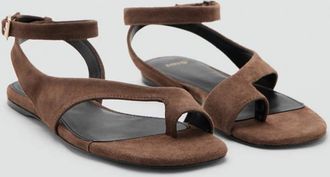 Mango Sandales &agrave; lani&egrave;res cuir marron - Femme - 35 - MANGO