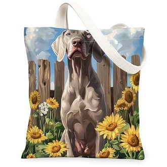 Generic Sac fourre-tout en toile motif chien Braque de Weimar de printemps pour faire du shopping, 33 x 38,1 cm, sac d&eacute;picerie r&eacute;utilisable pour femme, ferme,