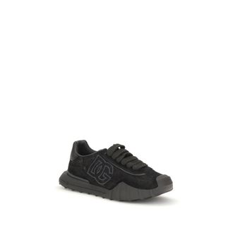 Dolce & Gabbana Womens Black Calf Leather Bos Taurus Chunky Sneakers