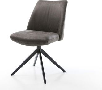 DELIFE Drehstuhl Elso-Flex Mikrofaser Anthrazit Vintage Kreuzgestell breit Schwarz 360&deg; drehbar Wippfunktion Taschenfederkern, Esszimmerst&uuml;hle