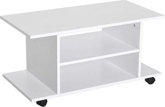 HOMCOM Homcom - Meuble TV bas &agrave; roulettes 80L x 40l x 40H cm - &Eacute;tag&egrave;re double rangement - Panneaux de particules blanc - 4 roulettes pivotantes