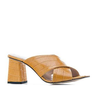 Andres Machado Andr&eacute;s Manchado - Sandales Talons Larges pour Femme - Catalina - Chaussures pour Femmes - en Cuir Gravure Coco -Fabrication Espagnole -Couleur Moutard