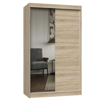 Hucoco Paolo - Schrank mit 2 Schiebet&uuml;ren - 1 Spiegel - Breite 120 cm - 2-t&uuml;riges Ankleidezimmer