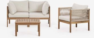 Sklum 2-teiliges modulares Sofa-Set aus Akazienholz Branson mit Armlehnen, Sessel und Couchtisch Akazie Braun - Sklum