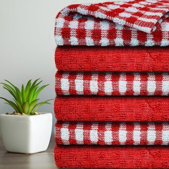 Casabella Geschirrt&uuml;cher aus Frottee, Baumwolle, weich, sehr saugf&auml;hig, Geschirrt&uuml;cher & Barhandt&uuml;cher, unschlagbarer Preis (6-teiliges Set, rot), 6 St&uuml;ck