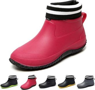 Generic Bottes de pluie tendance pour femme, design tube court, couleur unie, chaussures décontractées pour un usage quotidien et un usage quotidien, rose vif