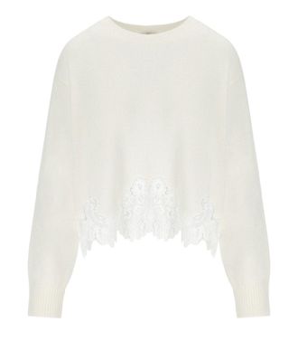 Twin-Set PULL BLANC AVEC D&Eacute;TAILS EN DENTELLE TWINSET