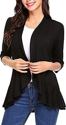Generic Cardigan l&eacute;ger pour femme - Cardigan &eacute;l&eacute;gant pour femme - Couleur pure - Manteaux ouverts sur le devant - Coupe r&eacute;guli&egrave;re - Cardigan de travail d&eacute;cont