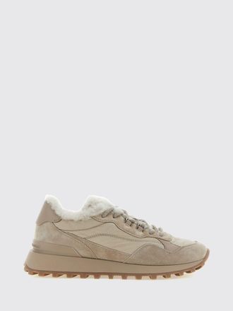 Brunello Cucinelli Baskets basses en daim et nylon avec doublure en shearling