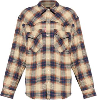 Dsquared2 Homme, Chemises, Beige, Taille: XL Cotton Checkered Shirt