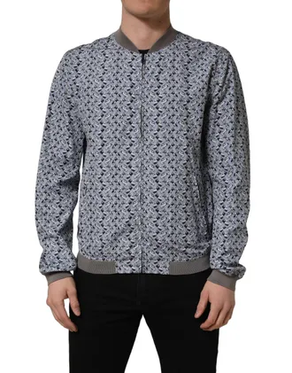 Dolce & Gabbana Mens Light Blue Cotton Car Print Bomber Jacket Clothing