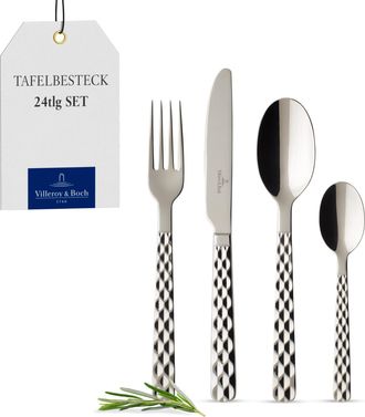 Villeroy & Boch Boston Tafelbesteck-Set 24-teilig f&uuml;r 6 Personen, Rostfreier Edelstahl, Sp&uuml;lmaschinenfest, Allesk&ouml;nner f&uuml;r Alltag und Festtag, Haptisches Rauten-Relie