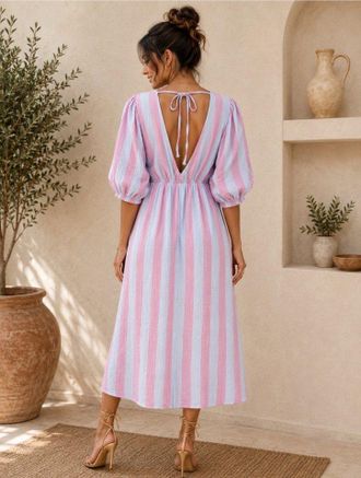Worldclassca Sommerkleid Worldclassca Musselin Sommerkleid Streifen Lang Gestreift Strand Dress Neue Kollektion - Stilvolle und gem&uuml;tliche Sommer Mode f&uuml;r Damen