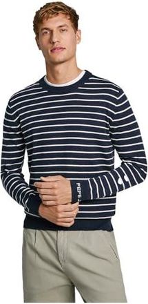 Pepe Jeans London New Andre Stripes Tricots, Bleu (Dulwich Blue), XS Homme