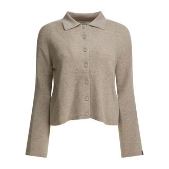 Max Mara Femme, Pulls, Beige, Taille: 42 FR Cardigan Col Montant en Tricot C&ocirc;tel&eacute;