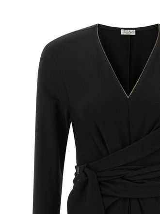 Brunello Cucinelli Virgin Wool Wrap Midi Dress - Black