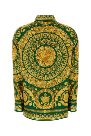 Versace Womens Printed Silk Shirt Emeraldgold Fodera: Camicie