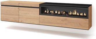 Skraut Home | TV-Schrank, Lowboard | f&uuml;r Wohnzimmer und Esszimmer | 200x45x35cm | F&uuml;r TV-Ger&auml;te bis zu 80 | Elektrokamin. Ma&szlig;e | H&auml;ngend | Moderner Stil | Eiche S