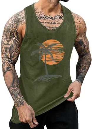 Generic D&eacute;bardeurs hawa&iuml;ens basiques de palmier A-Shirt D&eacute;bardeurs de vacances tropicales D&eacute;bardeur athl&eacute;tique musculaire sans manches tendance Maillot de spo