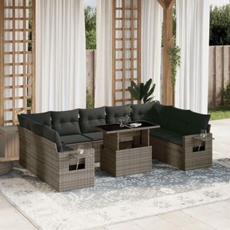vidaXL vidaXL Salon de jardin avec coussins 10 pcs gris r&eacute;sine tress&eacute;e