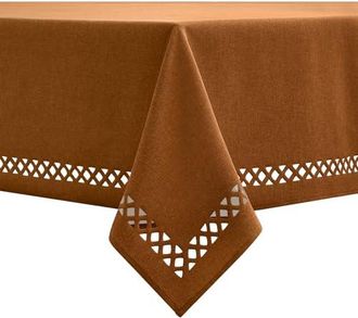 Miulee Nappe Rectangulaire Imperméable 140x240 cm - Design Ajouré en Tissu Lin Résistant - Facile à Nettoyer (Brun)