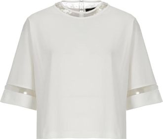 Fabiana Filippi Femme, Tops, Blanc, Taille: 38 FR T-shirt &agrave; col rond avec sequins